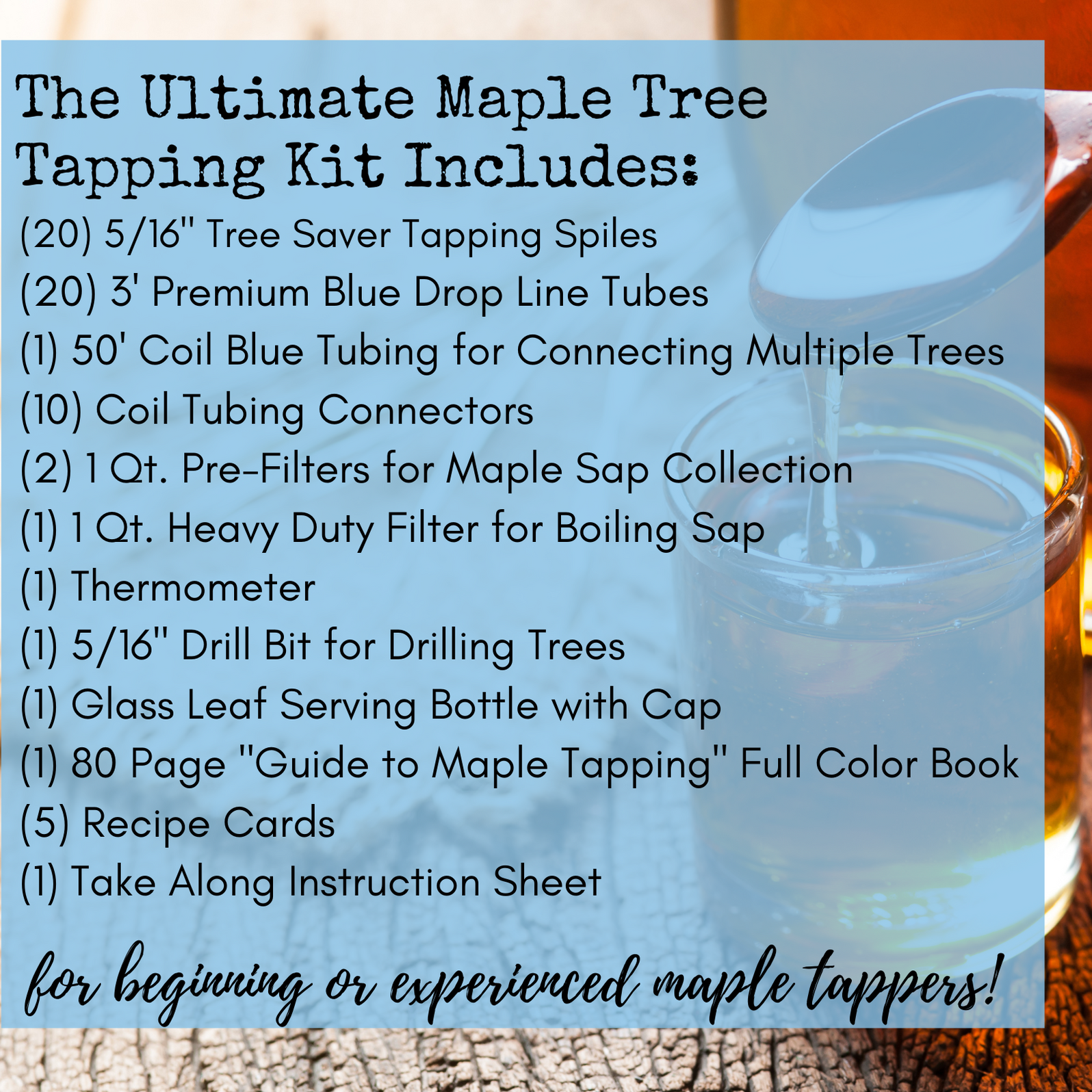 Full Maple Tapping Kit, Tubing, Droplines, Spiles, Filters + Free Ship ...